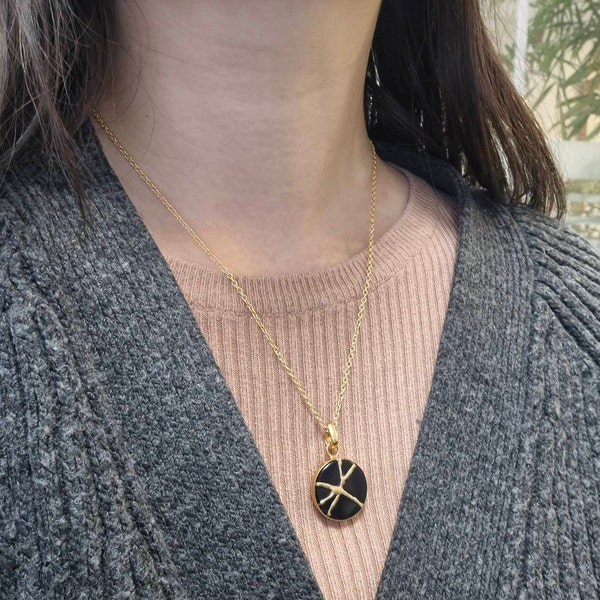 KINTSUGI NECKLACE DAINTY Agate Jewelry Handmade Japanese Art Wabi Sabi ...