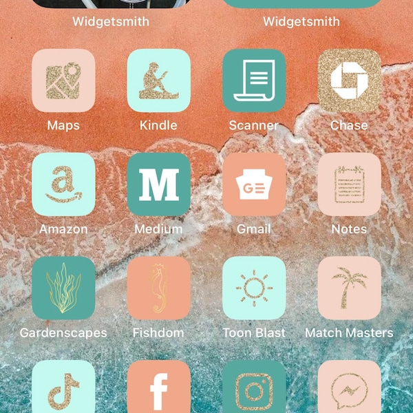 Bohemian App Icons | Coral, Peachy, Teal, Sky Blue, Summer, Retro ...