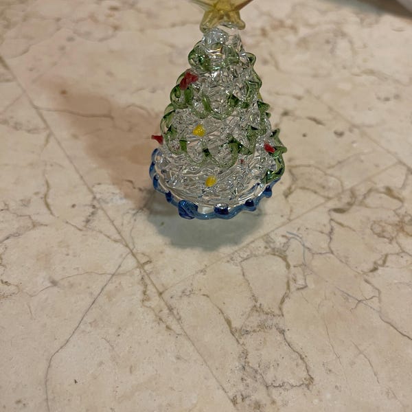 Handmade Glass Christmas Tree Statue, Green Glass Tree Decoration ...