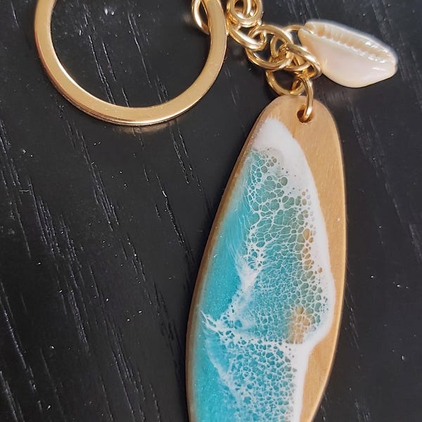 Personalized Surf Keychain | Wood and Resin Jewelery for Woman | Small ...