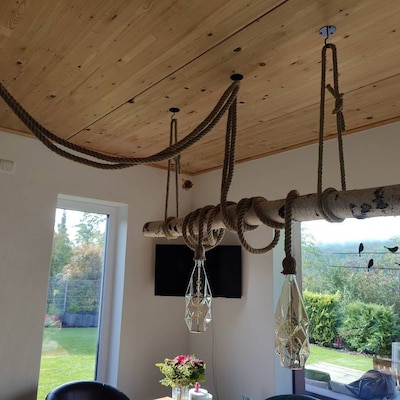 Double Head Jute Rope Pendant Light Manila Rope Lamp Hemp Rope 2 Lights ...