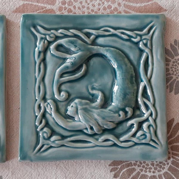 Emerald Green 4"celtic Dragon Ceramic Tile - Etsy