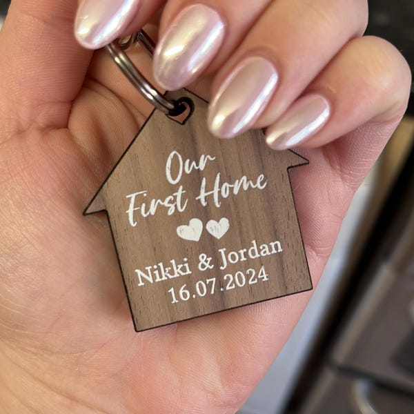 Personalised First Home Keyrings, New Home Keyrings, House Keyrings Set ...