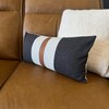 Faux Leather Color Block Lumbar Pillow Cover, Mid Century Boho Decor ...