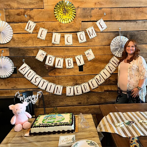 Farm Welcome Baby Banner, Farm Animals Baby Shower, Welcome Baby Name ...