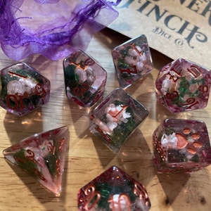 Pink Flowers and Moss Dice Set, TTRPG Dice, Polyhedral Dice, D&D Dice ...