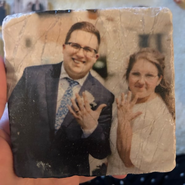 Photo Personalized Tumbled Stone Coaster Set of 4 for Family, Wedding ...
