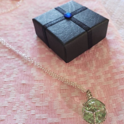 Glow Holy Materia Necklace, Aqua/green Glowing Orb, Fantasy Wire ...