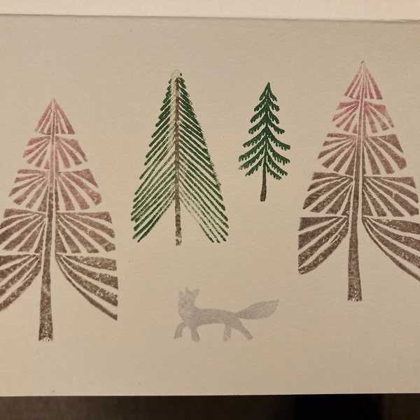 Fox and Fir Tree Rubber Stamps, Fox Stamp, Tree Stamp, Christmas Rubber ...