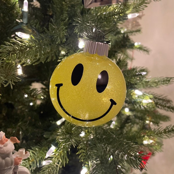 Smile Face Ornament, Groovy Retro Ornament, Smile, Holographic ...