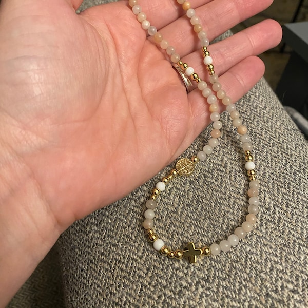 Modern White Catholic Rosary Gold Catholic Rosary Gemstone Rosary ...
