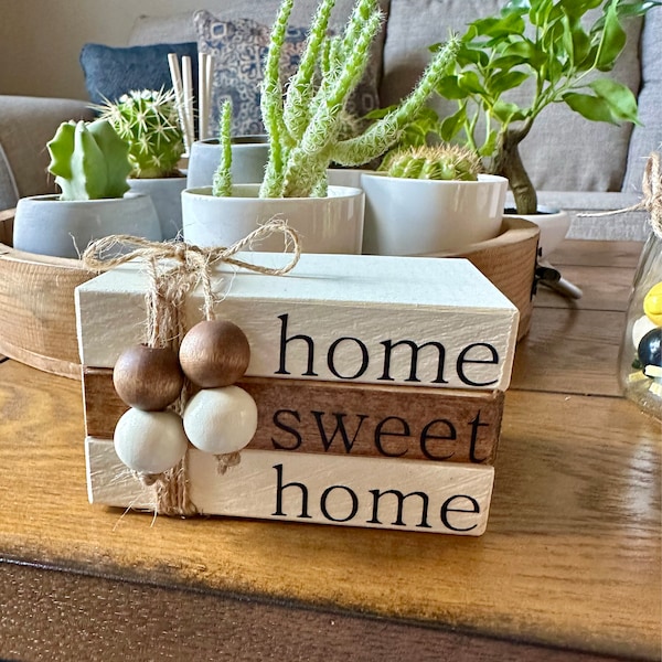 Farmhouse Wood Book Stack/ Home Sweet Home/ Book Bundle/ Tiered Tray ...