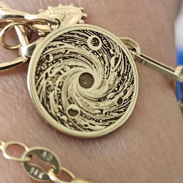 14K Solid Gold Black Hole Necklace, Solar System Medallion, Astronomy ...