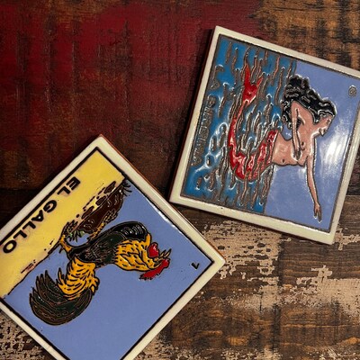 Matching Handmade/hand Painted/ Mexican 4x4 Tile Coasters and 6x6 ...