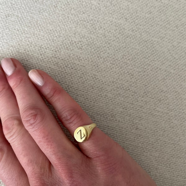 14k Gold Initial Signet Ring,custom Initial Ring,personalized Ring,birthday Gift,letter Ring ...