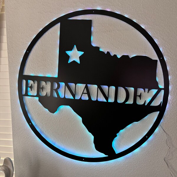 Custom Texas Map Metal Wall Art LED Light Personalized Texas State Name ...
