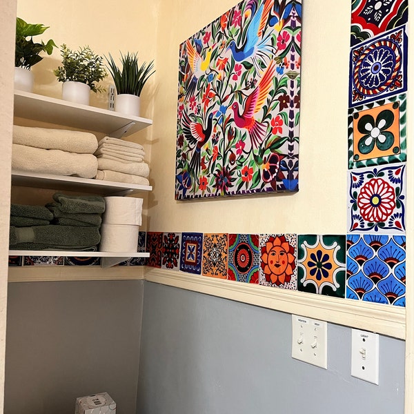 Decorative Mexican Otomi Print, Song Birds & Floral Motifs, Mexico Wall ...