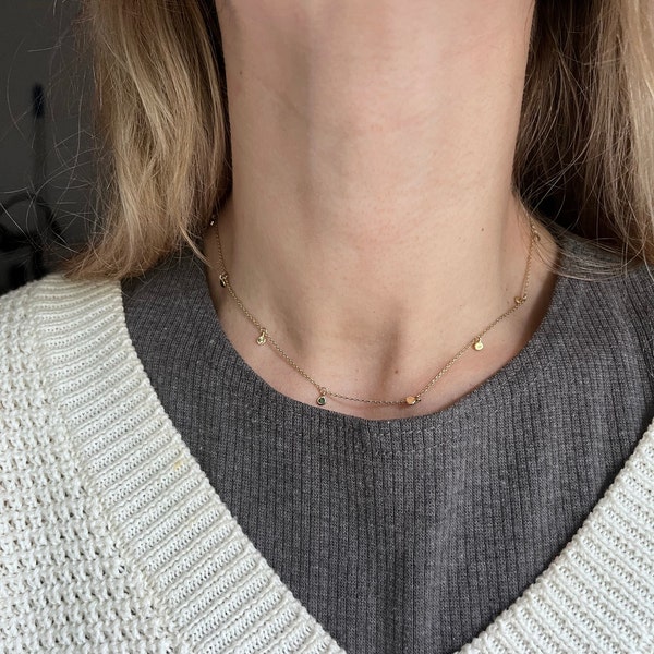 14k Solid Gold Dot Chain Necklace: Dainty Disc Layering Necklace - Etsy