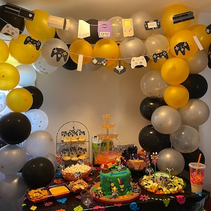 Retro Video Game Birthday Theme Banner, Gamer Party Garland Decor ...