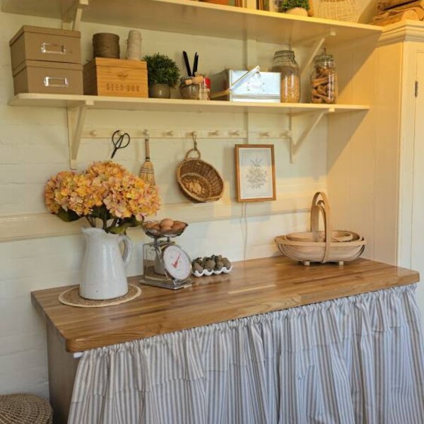 Kitchen Hideaway Curtain With Frill in Red & Natural Stripe, Cupboard ...