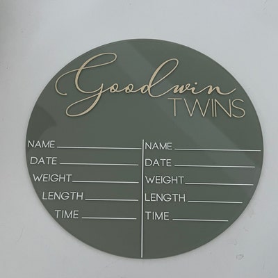 Birth Announcement Sign for Twins, Baby Stat Sign for Twins, Twins ...