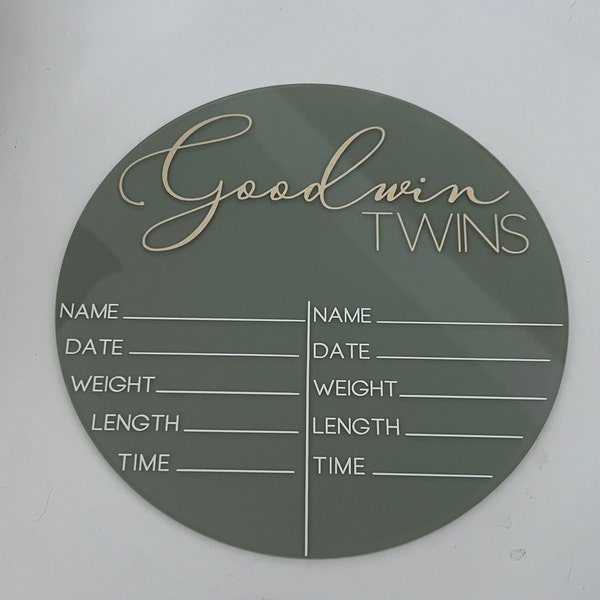 Birth Announcement Sign for Twins, Baby Stat Sign for Twins, Twins ...