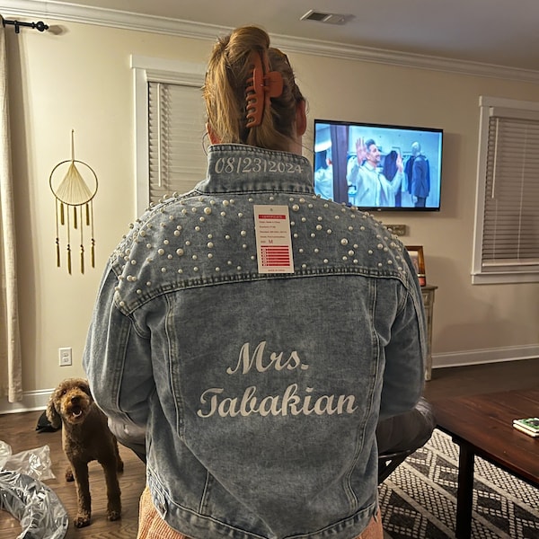 Embroidered Bridal Jean Jacket With Pearls. Personalized Mrs. Jean ...