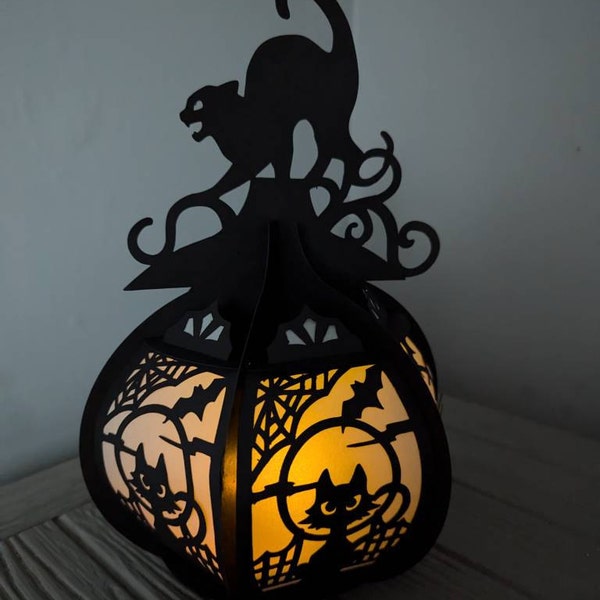 Black Cat Halloween Lantern, Lightbox, 3D Svg, PDF, Eps, PNG, Dxf ...