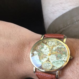 Antique World Map Watch Cartography Travel Gift Ladies Watch Men's ...