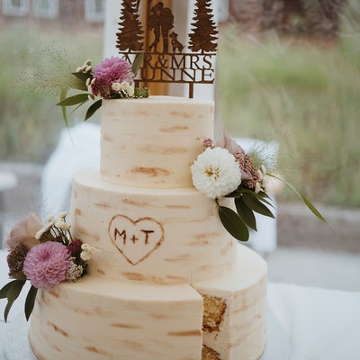 Boho Floral Wedding Cake Topper With Dog Wreath Wood Cake - Etsy