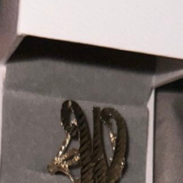 10k Solid Gold Cursive Initial Letter Monogram Ring (large 28.8mm) / Diamond Cut Alphabet ...