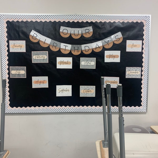 Neutral Classroom Theme Editable Class Birthday Bulletin Board Display ...