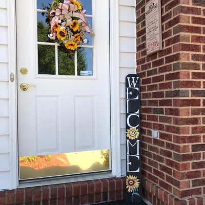 WELCOME SIGN, Rustic Sunflower Wood Welcome Sign, Vertical Front Door ...