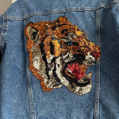 Vintage Tiger Gold Sequins Sew on Patches for Clothes Back Patch Embroidery of Denim Jackets ...