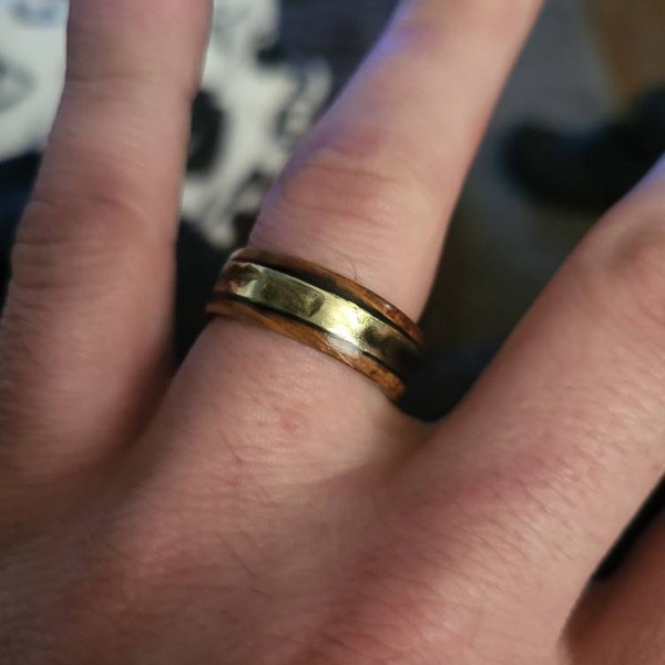Men's or Woman's Whiskey Barrel Staves Charred Oak Wood Ring Brass and ...