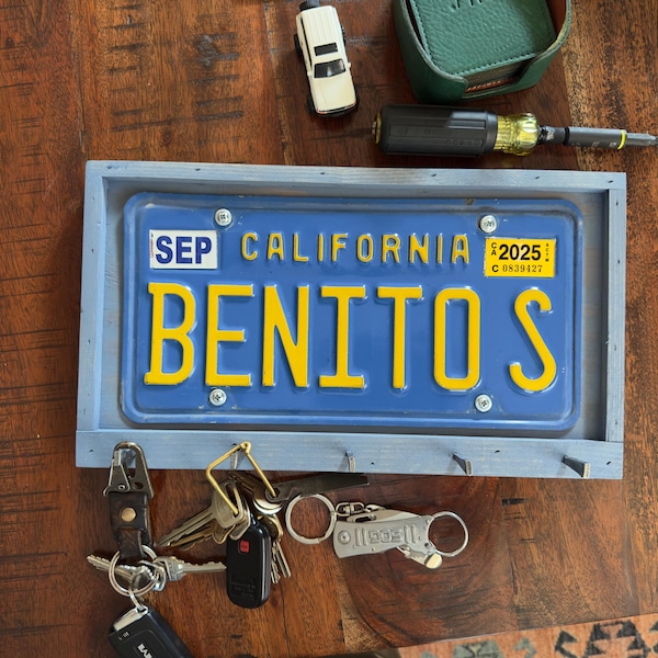 Rustic Wood License Plate Frame With Cut Nail Key Hooks - Man Cave ...