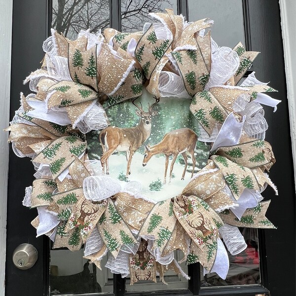 Deer in Woods 12 Inch Metal Sign, Snowy Deer Sign, Deer Sign for Wreath ...