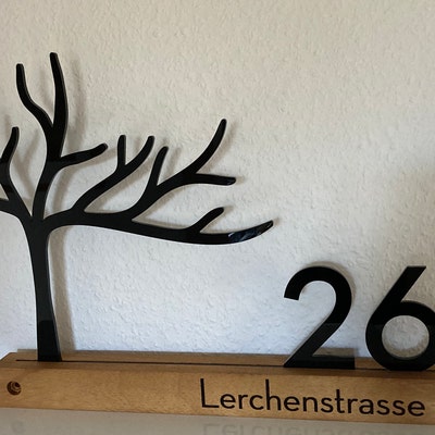 Modern House Numbers Tree 02 Wooden & Acrylic Signs African Teak Iroko ...