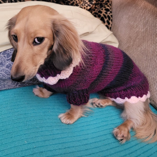 Fuzzy Dachshund Sweater Knitting Pattern: Oversized Doxie Pet Clothes ...