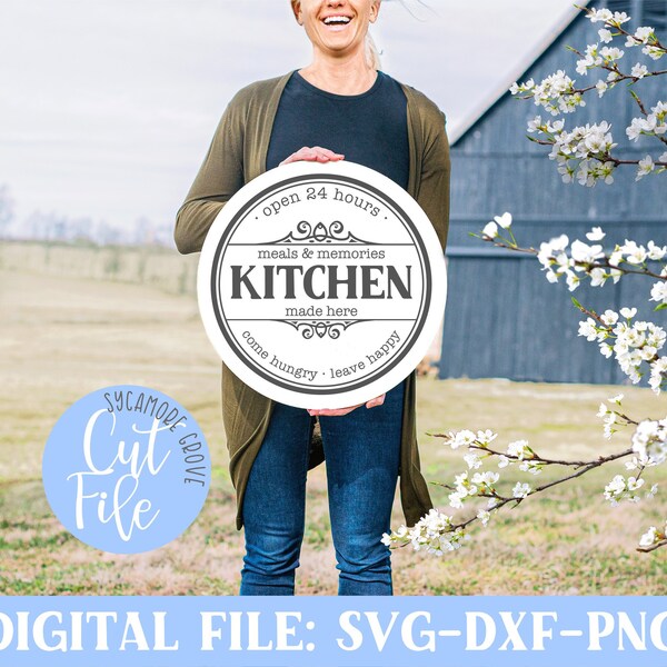 Blooming Farm Scene | Round Blank Farmhouse Sign | Wood Sign Mockup ...