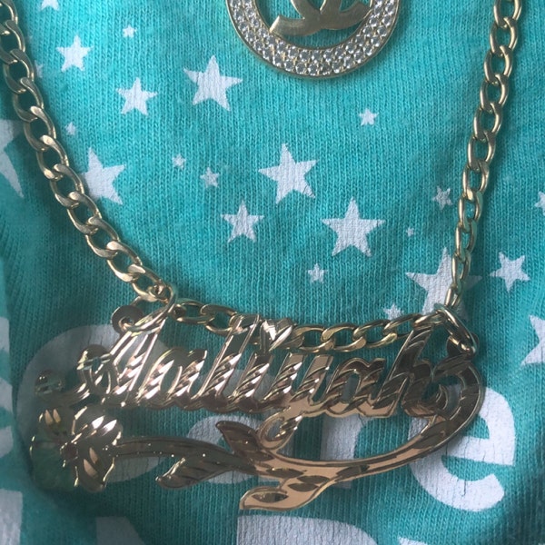 10K Gold Personalized Name Plate Pendant With Ruby Flower - Etsy
