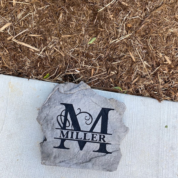 Fancy Monogram Name Stone - Engraved Rock - Personalized - Garden Stone ...