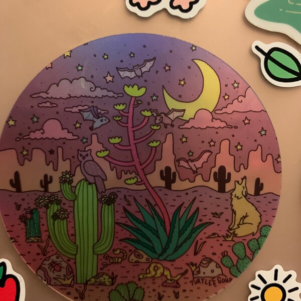 Dreamy Desertscape, Desert Nightlife Holographic Sticker, Metallic ...