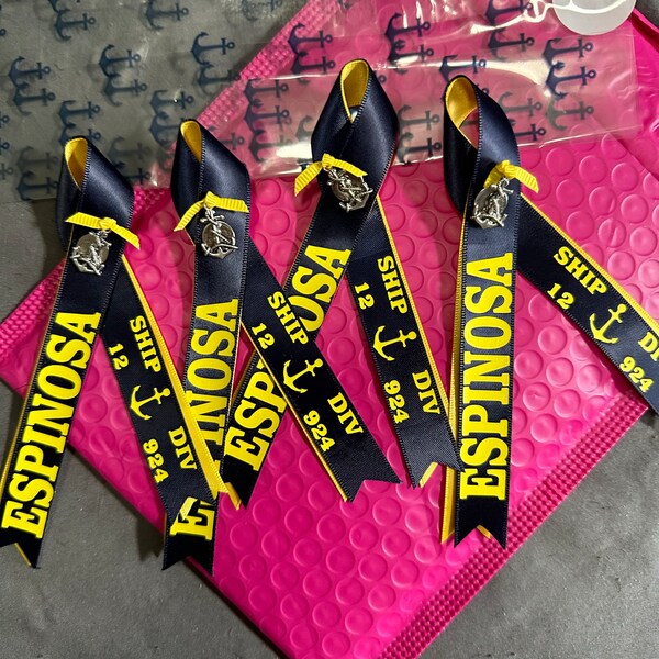 Personalized Navy PIR Graduation Ribbon With Anchor Pin (set of 4) - Etsy