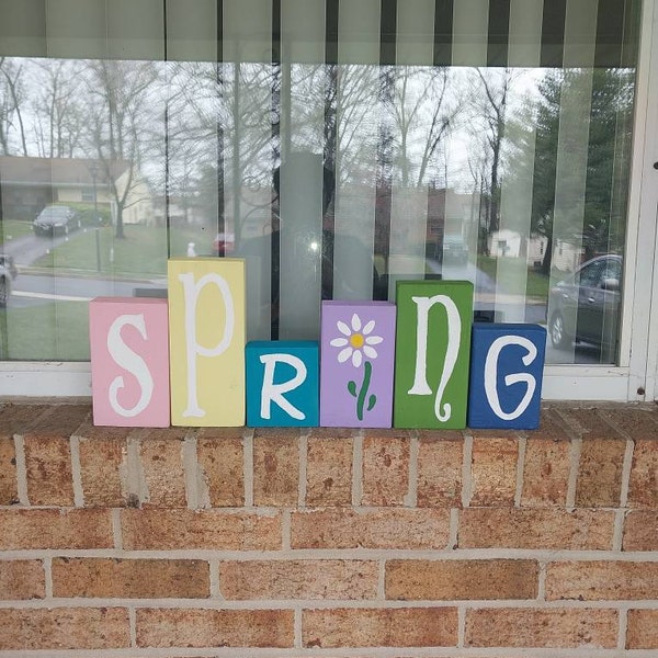Spring Wood Blocks / Spring Letter Wood Blocks / Spring Shelf Sitter ...