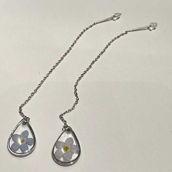 Blue Forget Me Not Threader Earrings: Gold or Silver Plated Resin - Etsy