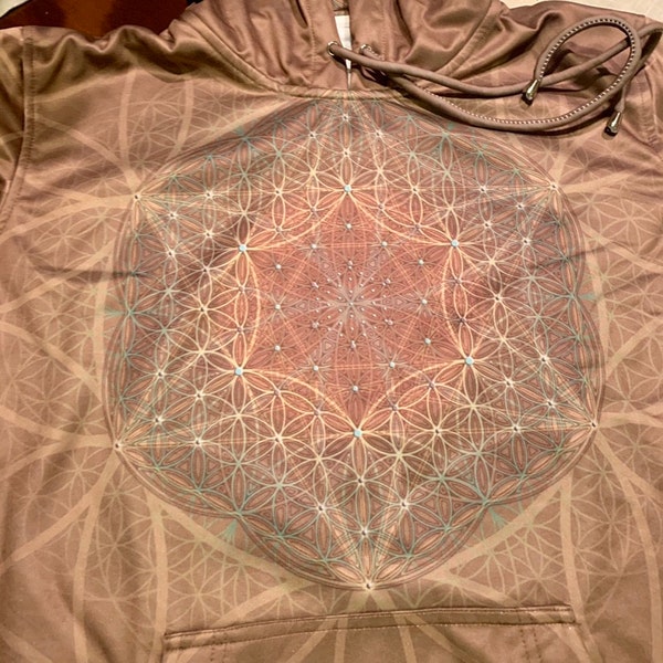 Connection Print Flower of Life Tree Brown Cotton Tshirt, Festival ...