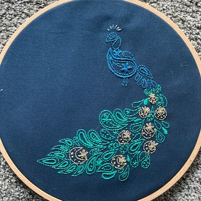 Peacock Embroidery Kit, Craft Kit for Beginners, Paisley Hoop Art ...