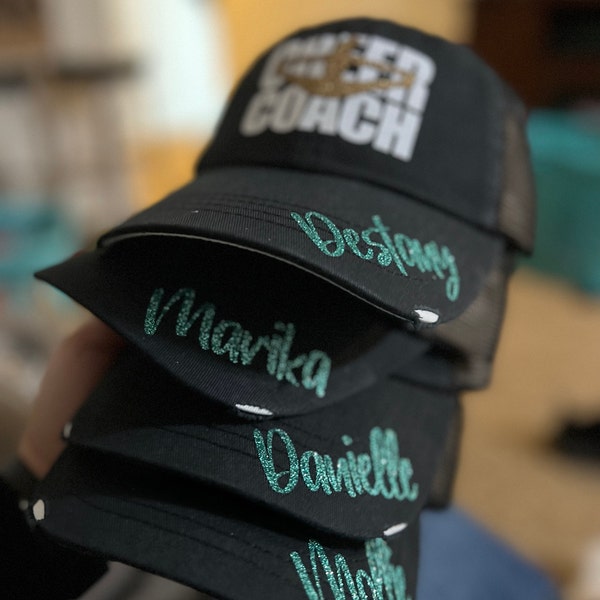 Cheer Coach Hat - Custom Name - Distressed Trucker Hat - Dad Hat ...