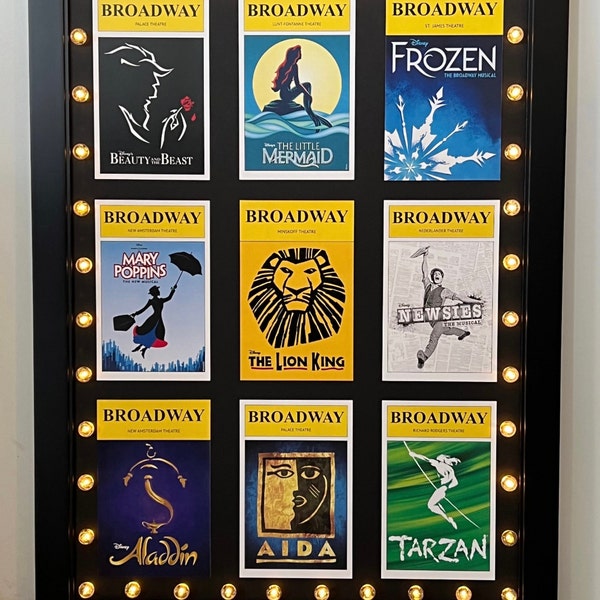 BROADWAY Playbill COLLAGE Wall Art With Marquee Lights ~ 20" X 28 ...